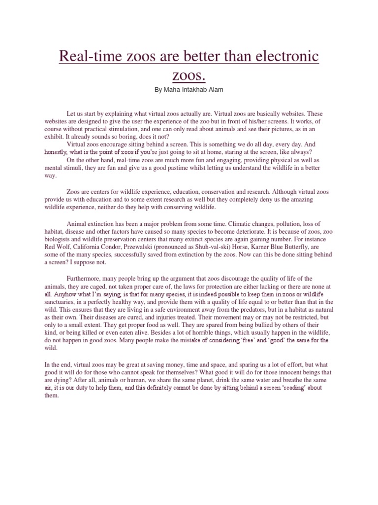 Real Time Zoos Versus Virtual Zoos | PDF | Zoo | Wildlife