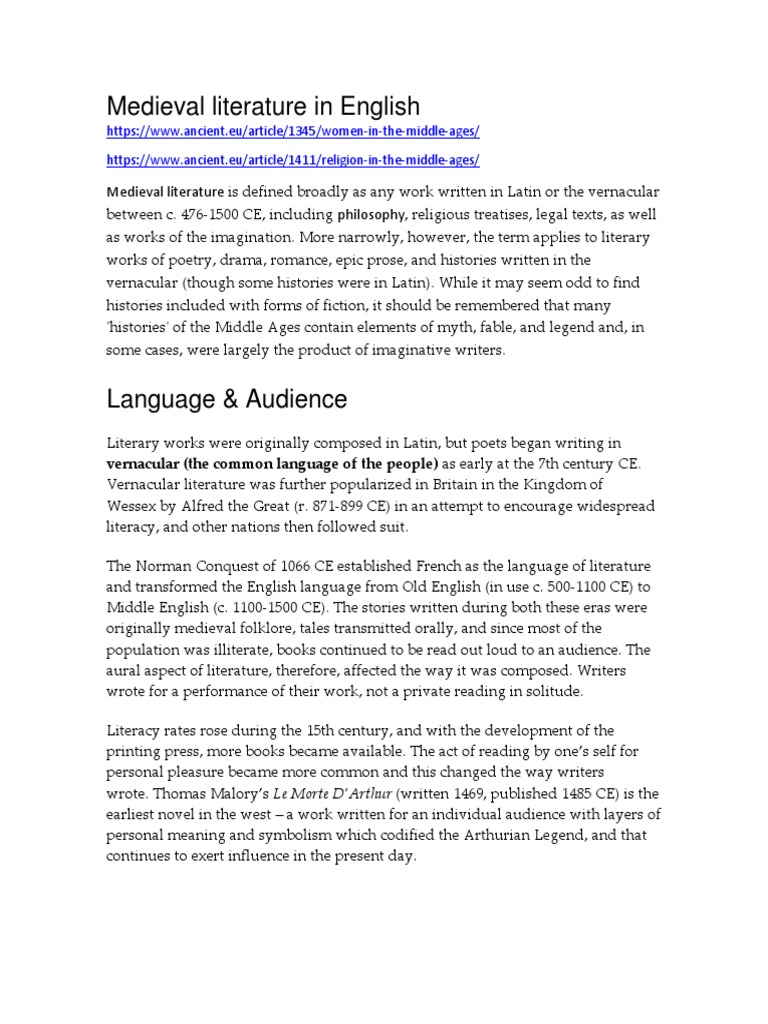 Overview of Medieval English Literature | PDF | Medieval Literature ...