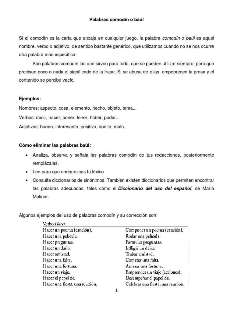 Palabras comodín o baúl | Diccionario | Palabra