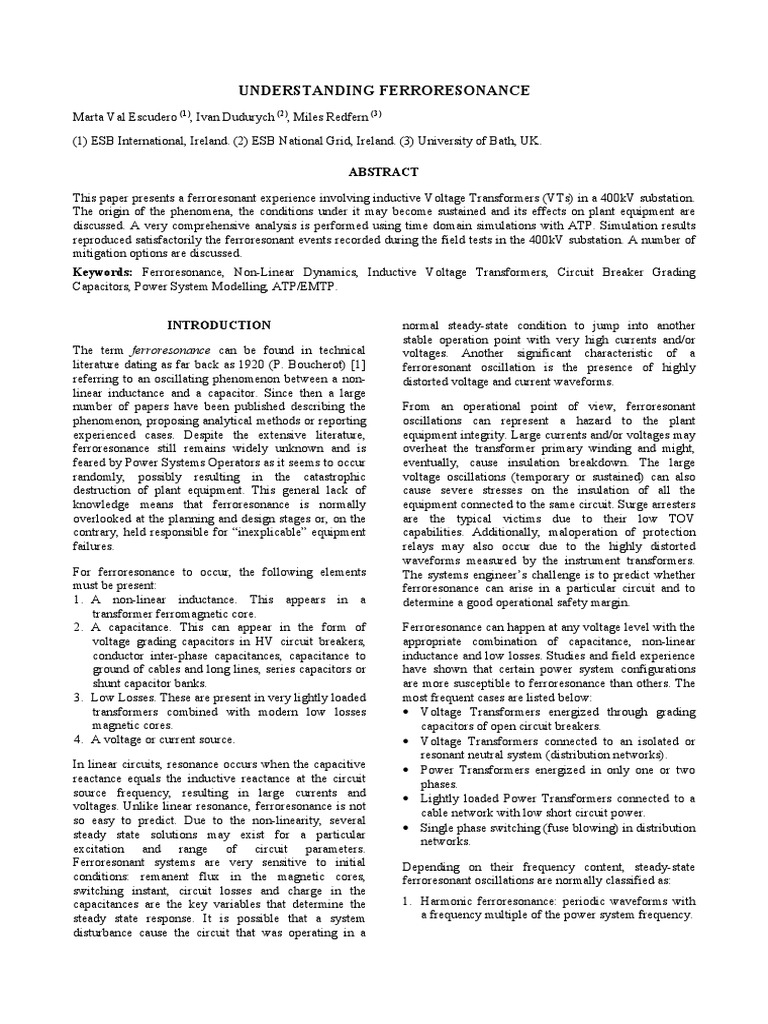 Understanding Ferroresonance | PDF | Transformer | Capacitor