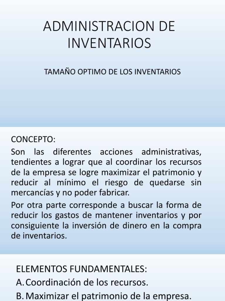 Tamaño Optimo de Los Inventarios | PDF | Inventario | Inversiones