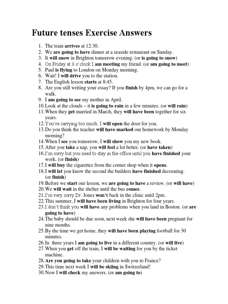 Future Tenses Exercise Answers | PDF