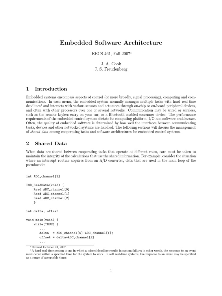 Embedded Software Architecture: EECS 461, Fall 2007 J. A. Cook J. S. Freudenberg | PDF ...