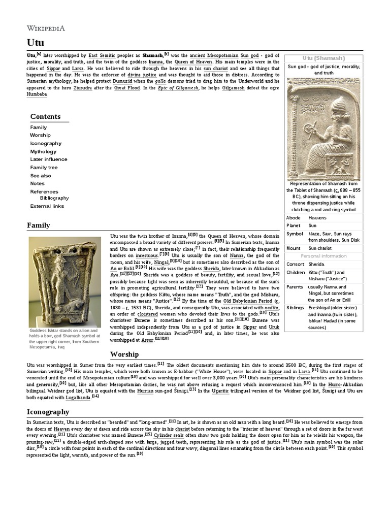 Utu | PDF | Mesopotamian Mythology | Deities
