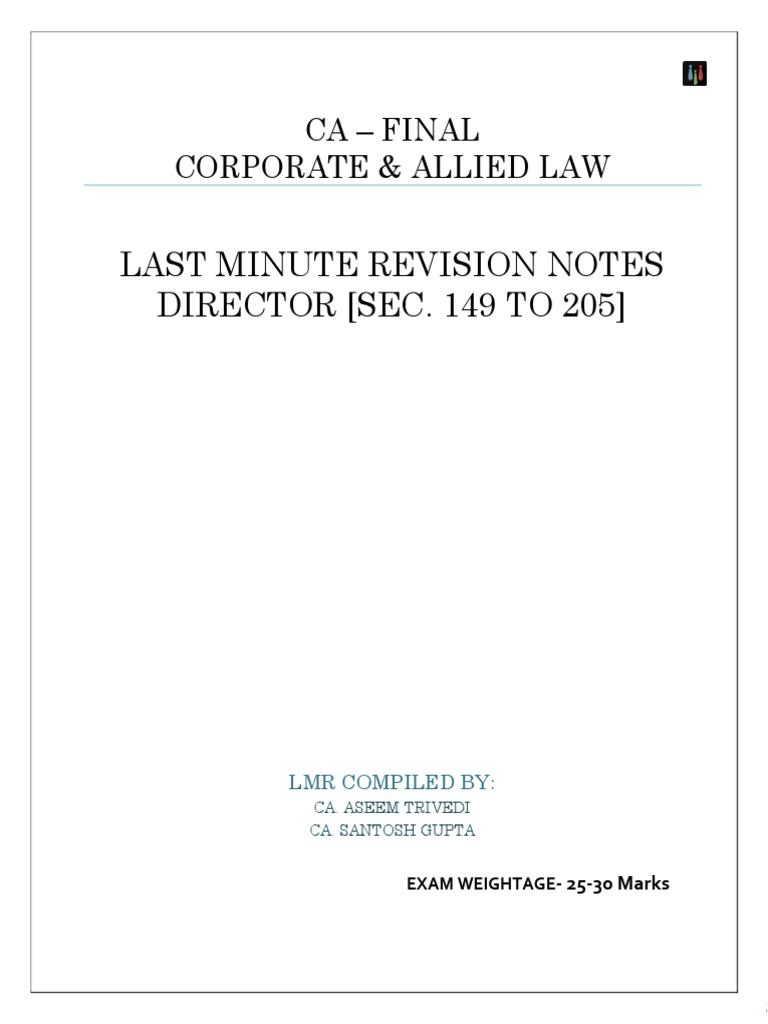Law Last Minute Revision Notes | PDF | Board Of Directors | Securities ...