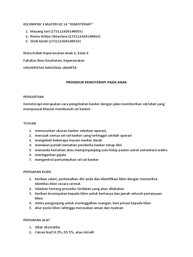 Prosedur Kemoterapi | PDF