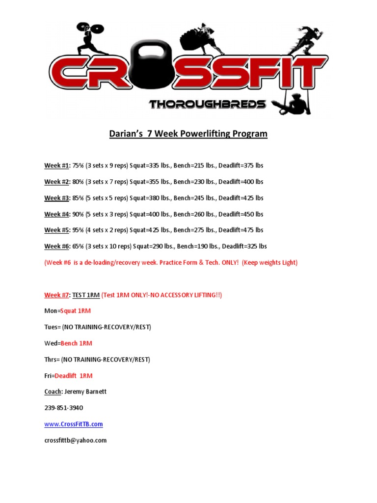 Darian's 7 Week Powerlifting Program PDF | PDF | Individual Sports ...