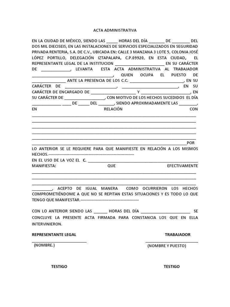 Acta Administrativa Formato | PDF