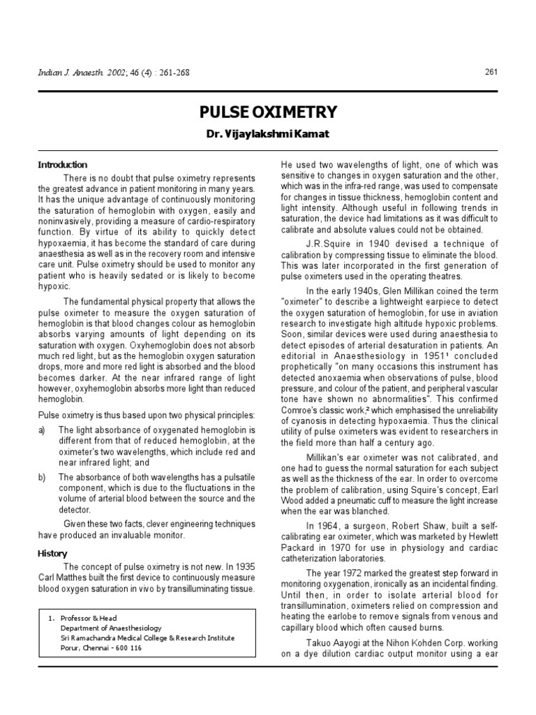 Pulse Oximeter Principle 1 | PDF | Hemoglobin | Hypoxia (Medical)