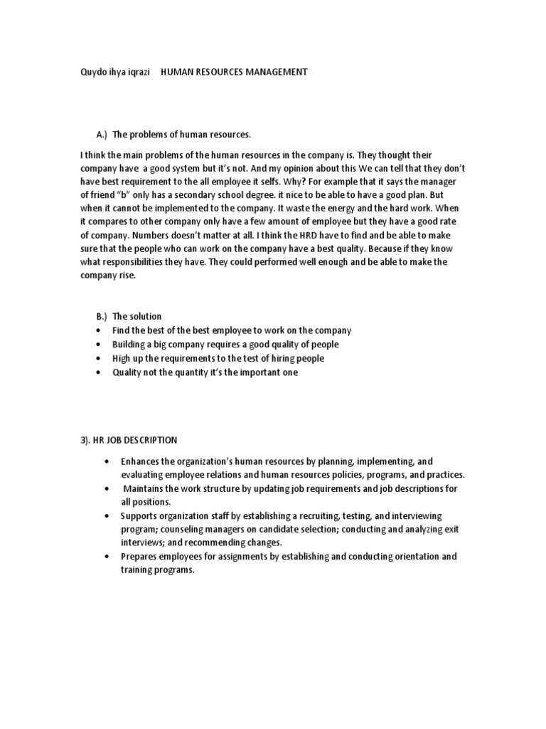 Quydo Ihya Iqrazi HUMAN RESOURCES MANAGEMENT | PDF | Human Resource Management | Employment