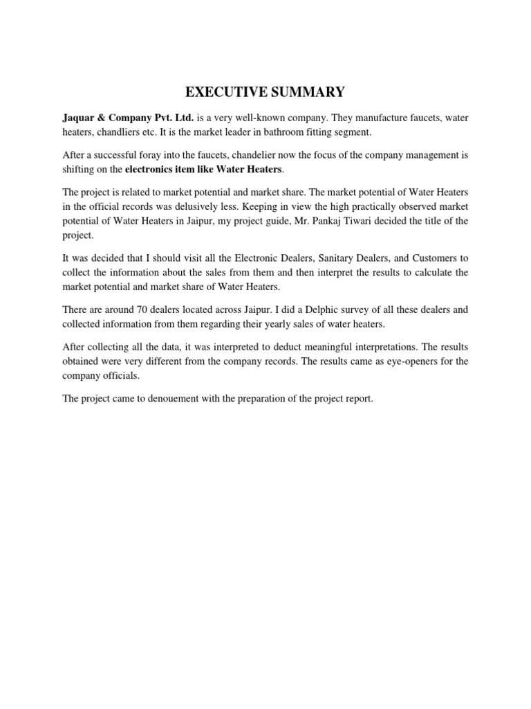 EXECUTIVE SUMMARY, Swot, Recomandation Jaquar | PDF | Microeconomics ...