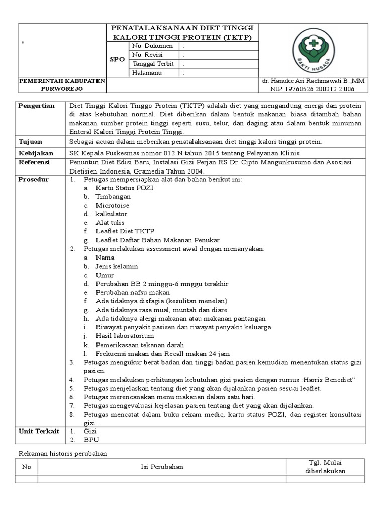Penatalaksanaan Diet Tinggi KAlori Tinggi Protein (TKTP) | PDF