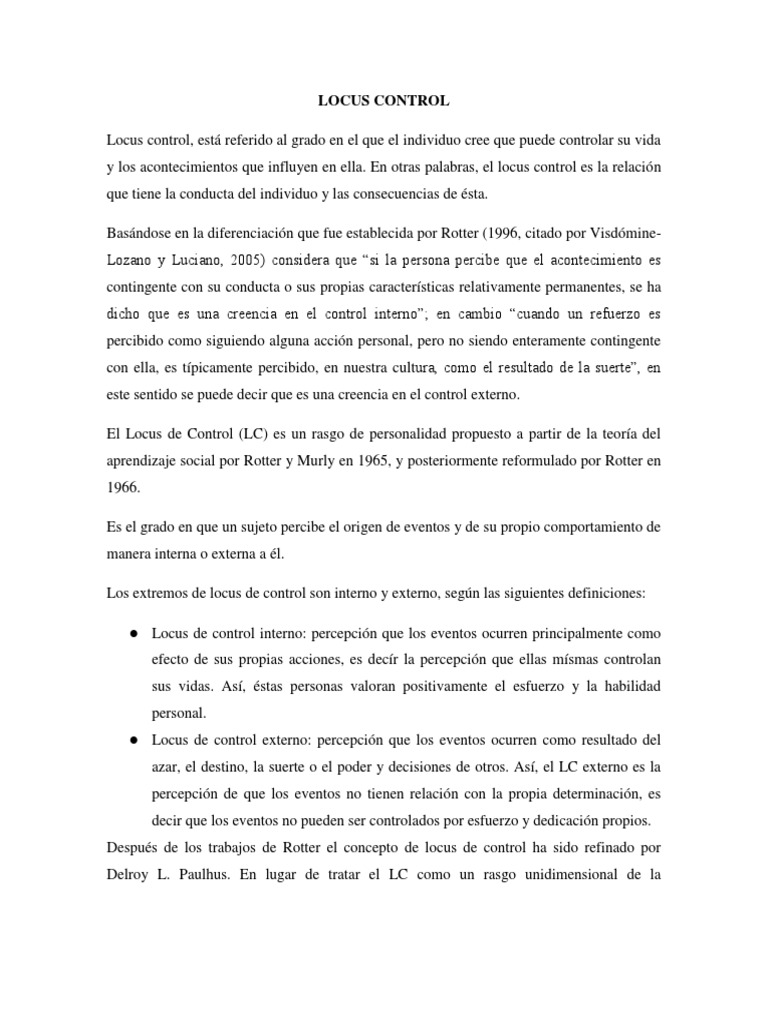 Locus de Control: Interno vs Externo | PDF | Epistemología | Metafísica ...