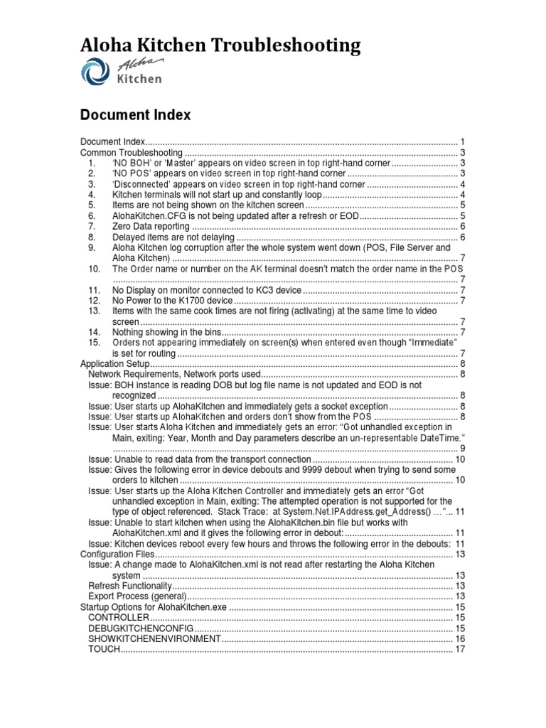 Aloha Kitchen Troubleshooting Guide | PDF | Point Of Sale | Port ...