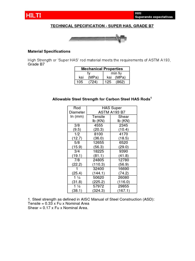Hoja Tecnica Varillas Has Super - Astm A193 - Grado B7 | PDF | Ultimate ...