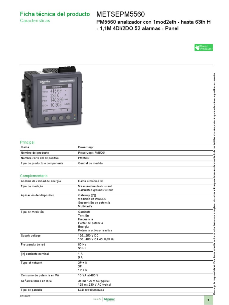 Analizador PowerLogic PM5560 | PDF | Energia electrica | Corriente alterna