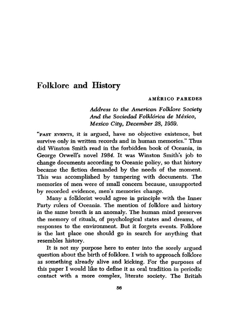 Folklore and History - Americo Paredes | PDF