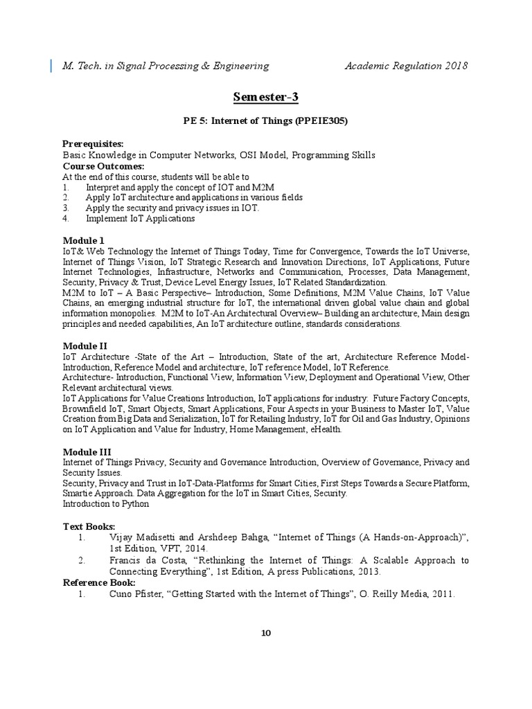 IOT - 3rd Sem M.Tech Syllabus | PDF | Internet Of Things | Internet