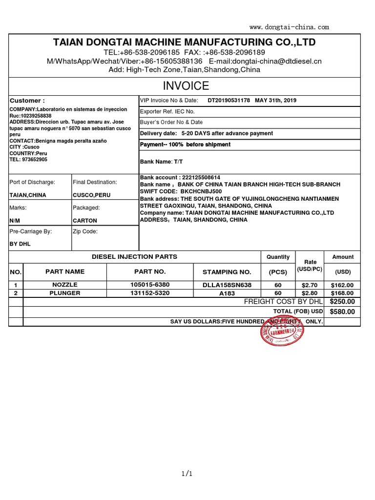 1st Benigna 51-959-190-024 PROFORMA-INVOICE Peru PDF | PDF | Trade ...