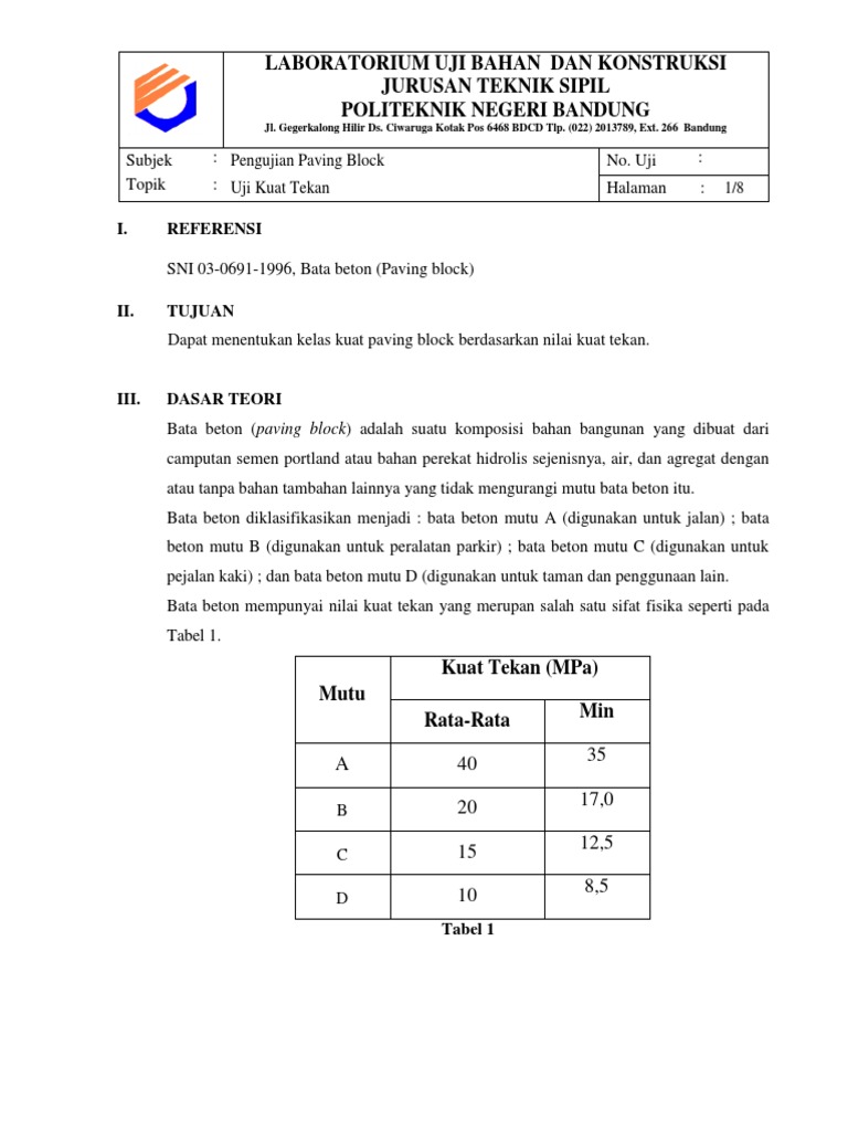 Kuat Tekan Paving Block | PDF