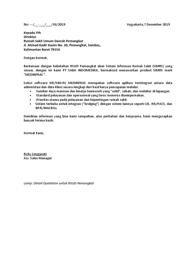 Proposal SIMRS Medinfras - RSUD Banyuasin | PDF