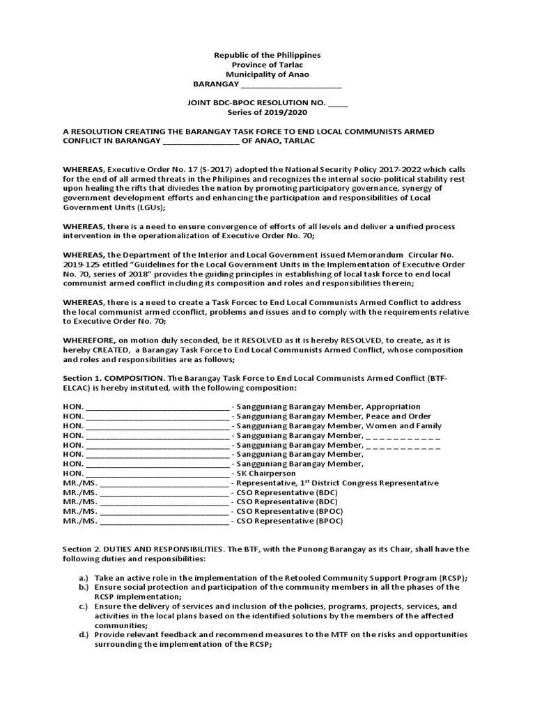 Joint BDC Bpoc Reso ELCAC Sample | PDF | Public Sphere | Government