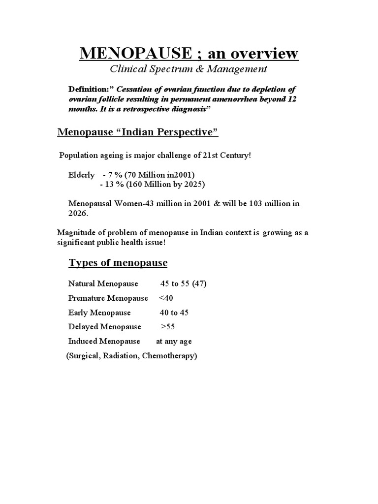 MENOPAUSE An Overview: Clinical Spectrum & Management | PDF | Menopause ...