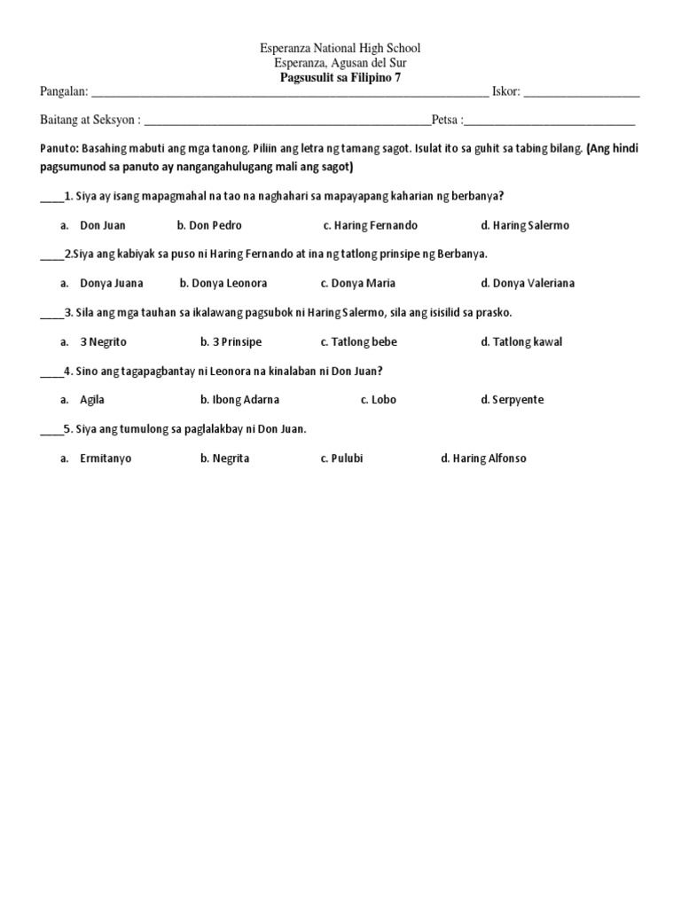 4th Periodical Exam Fil7 | PDF