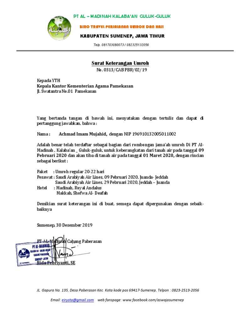Contoh Surat Pernyataan Umroh | PDF