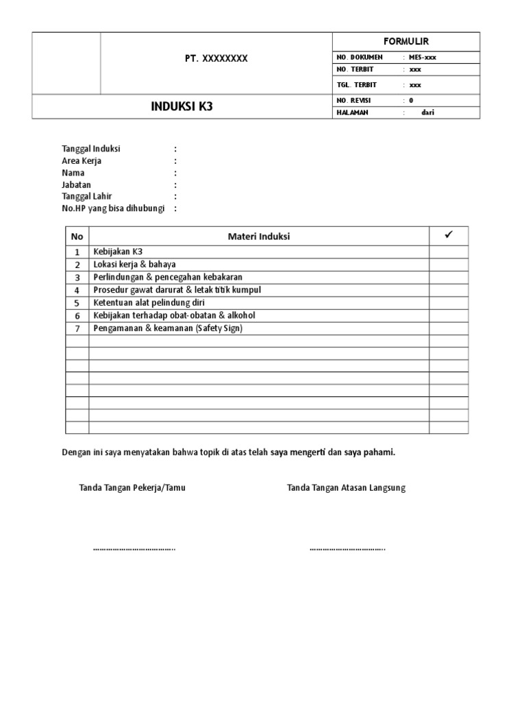Formulir Induksi | PDF