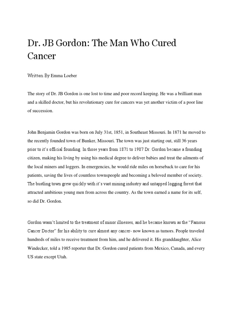 Dr. JB Gordon: The Man Who Cured Cancer | PDF | Cancer | Health Care