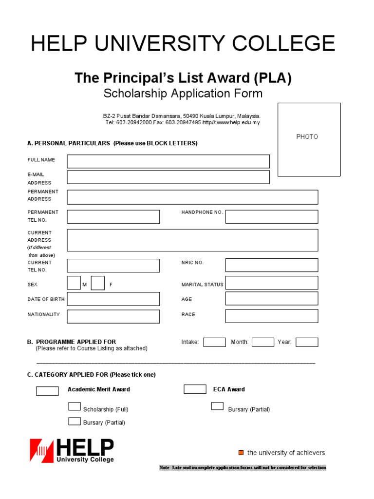 Pla Scholarship Application Form 2006 | PDF | Gce Advanced Level ...