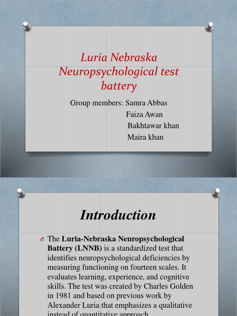 Luria Nebraska Neuropsychological Test Battery Presentation New ...