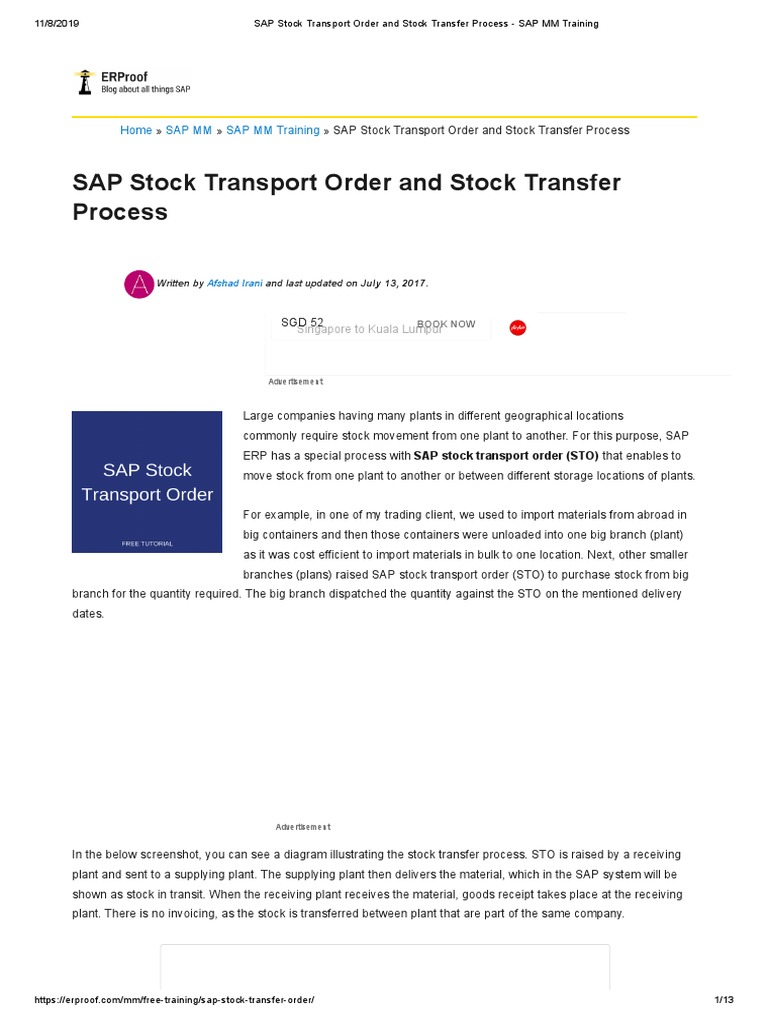 SAP Stock Transport Order and Stock Transfer Process - SAP MM Training ...