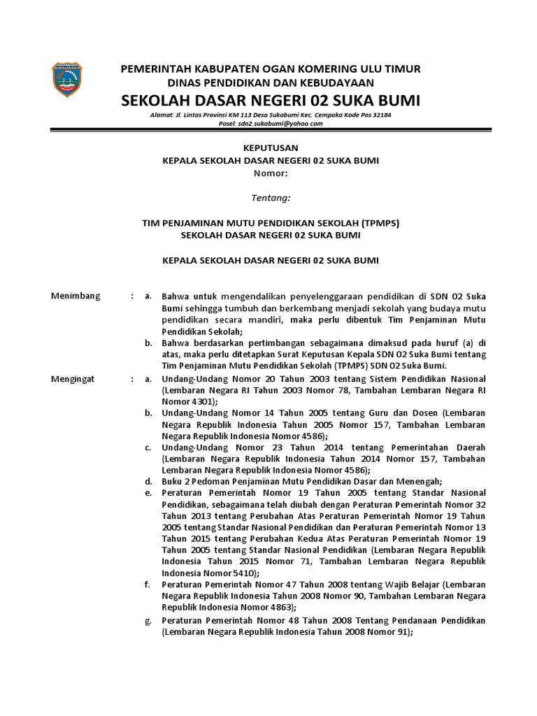 Contoh. SK-TIM PENJAMIN MUTU (TPMPS) | PDF