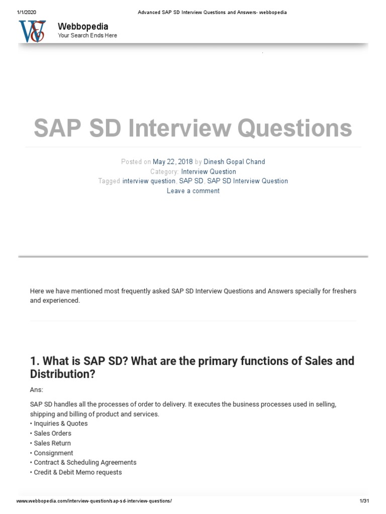 Advanced SAP SD Interview Questions and Answers | PDF | Sales | Invoice