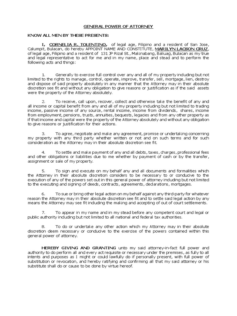 General Power of Attorney | PDF | Power Of Attorney | Property