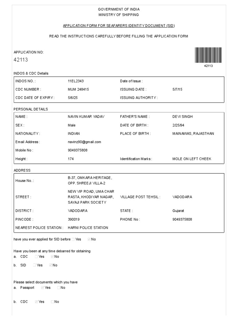 Sid Application Form | PDF | Identity Document | Government And Personhood