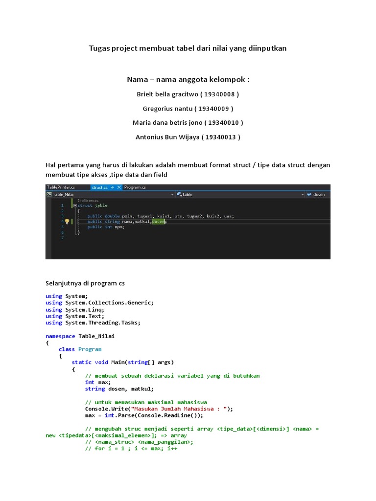 Tugas Project Membuat Tabel Dari Nilai Yang Diinputkan | PDF ...