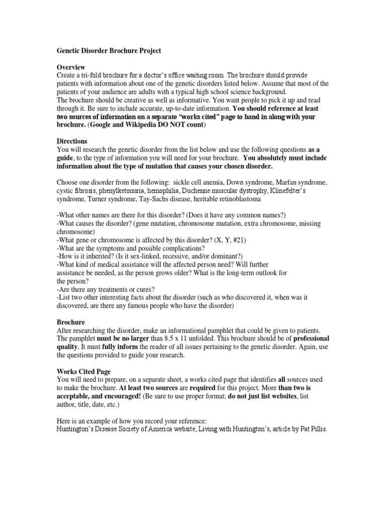 Genetic Disorder Brochure Project | PDF | Genetic Disorder | Genetics