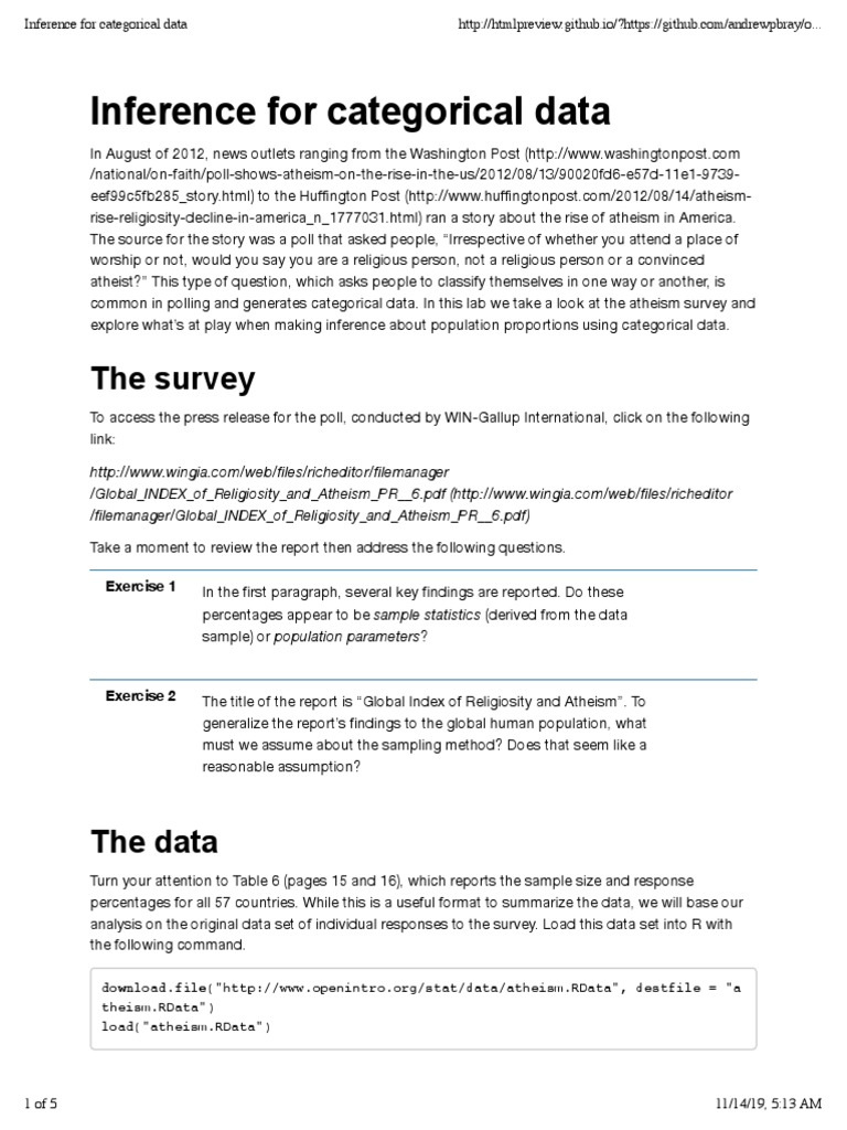 Categorical Data Inference on Atheism | PDF | Margin Of Error ...
