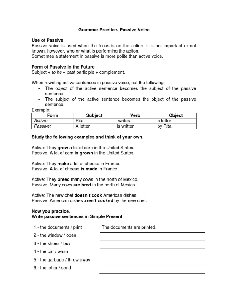 Passive Voice Grammar Practice | PDF | Subject (Grammar) | Grammar