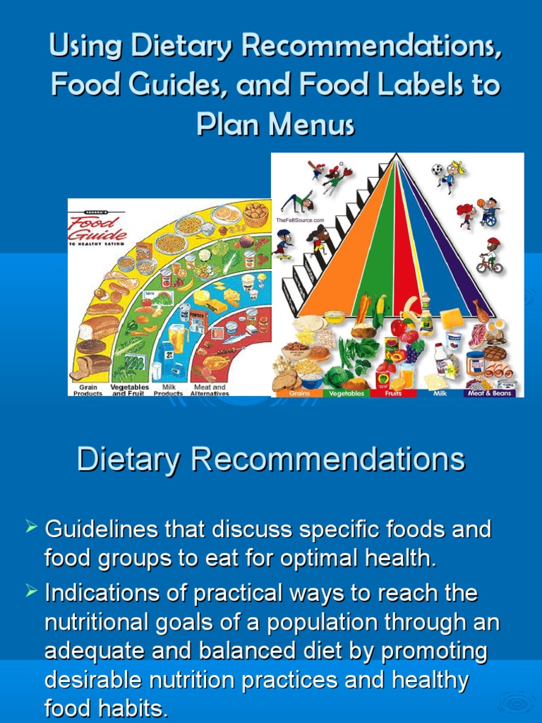 Dietary Recommendations Food Guides and Food Labels To Plan Menus PDF ...