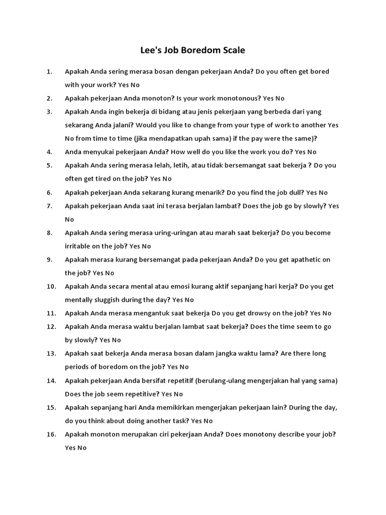 Lee's Job Boredom Scale | PDF | Pengembangan Diri