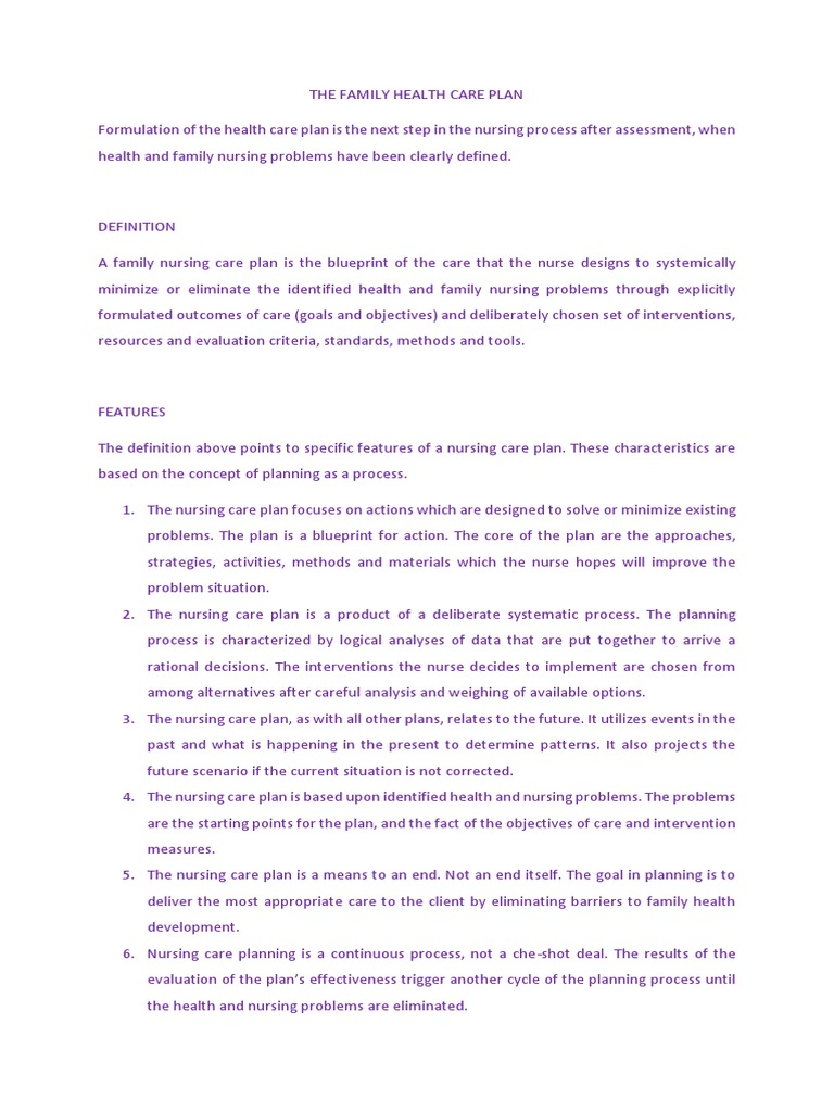 The Family Health Care Plan | PDF | Health Care | Nursing