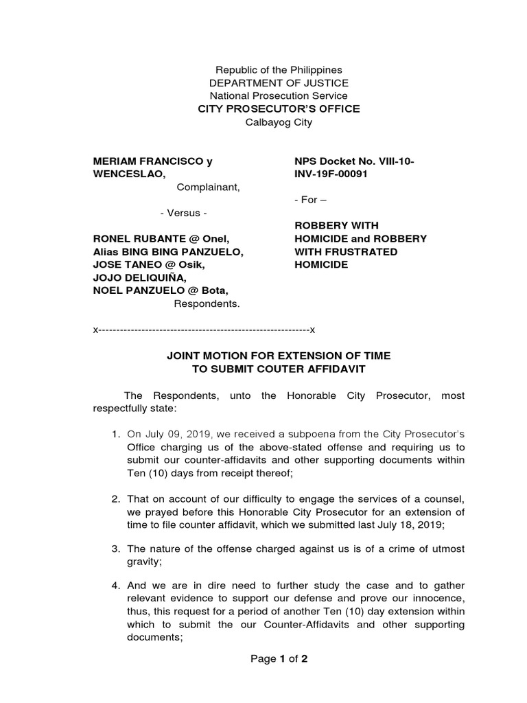 Motion For Extension of Time To File Counter Affidavit | PDF ...