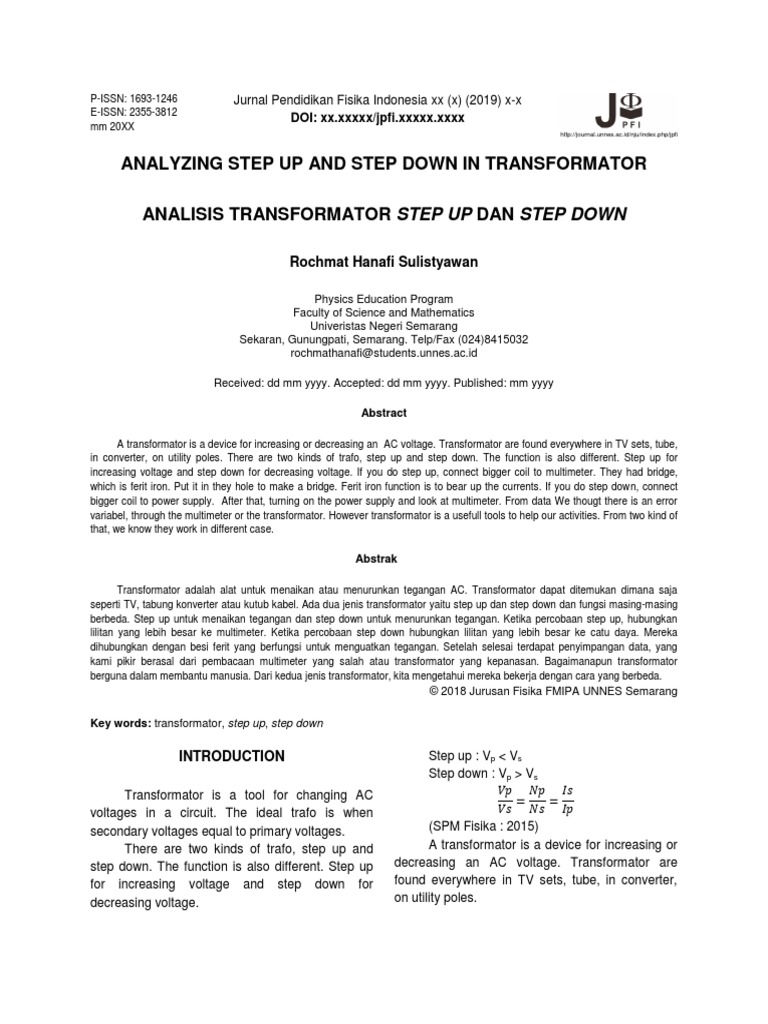 Analisis Transformator Tipe Step Up Dan Step Down | PDF | Induktor | Transformator