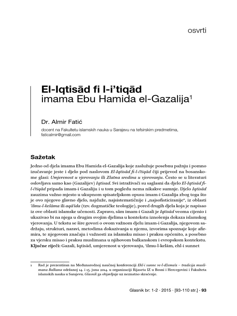 Almir Fatic (Glasnik - 1 2 - 2015) PDF | PDF