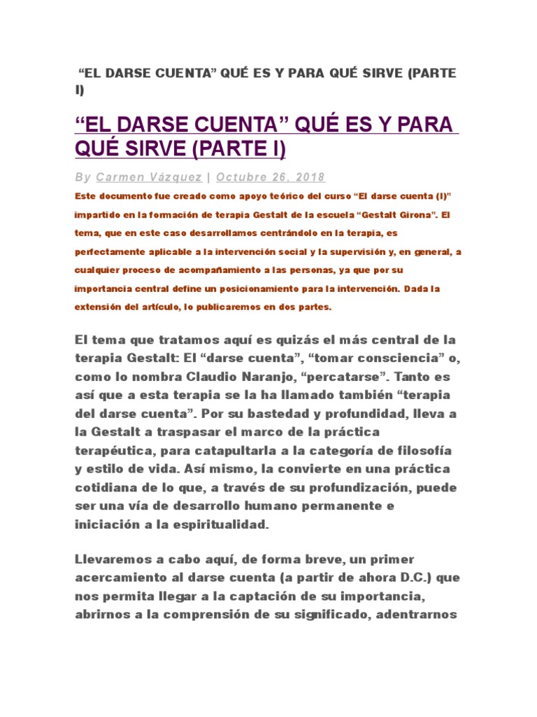 EL DARSE CUENTA Que Es y para Que Sirve | PDF | Terapia Gestalt ...