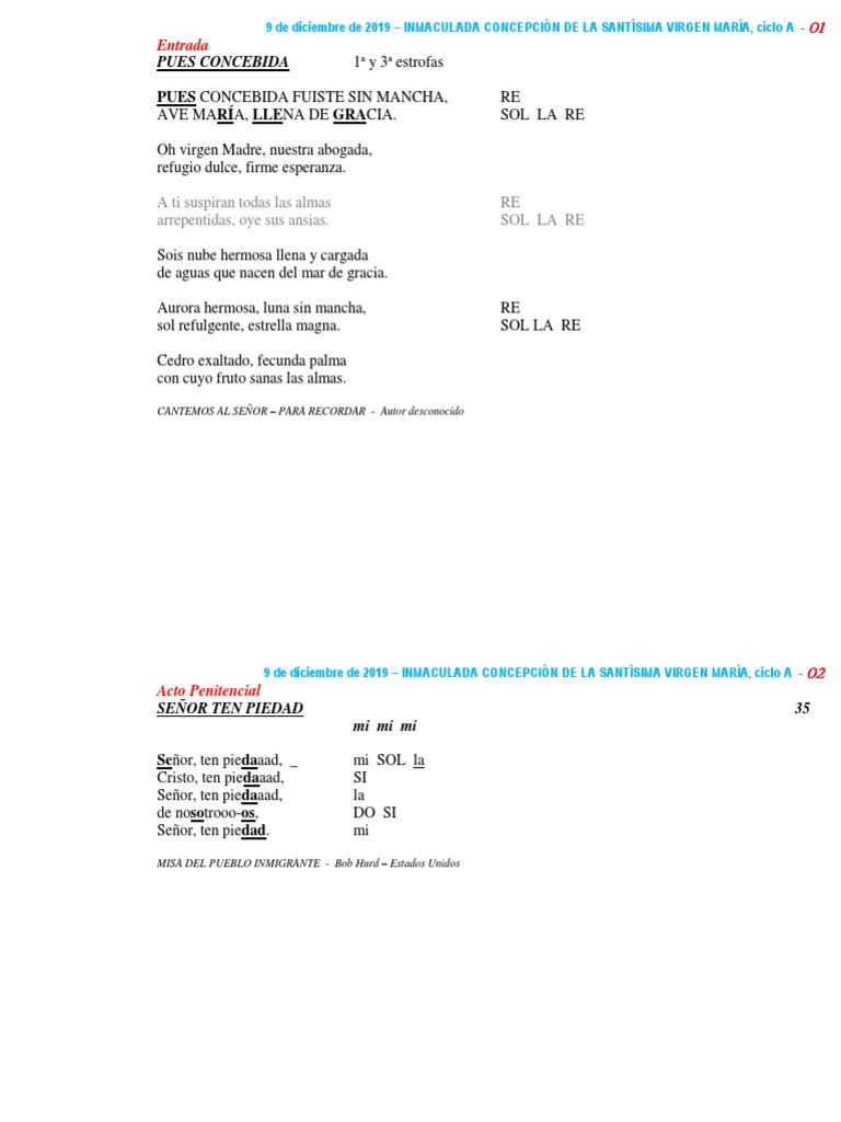09 - LETRAS Y ACORDES DE LOS CANTOS SUGERIDOS - Edgar López | PDF | Misa (liturgia) | María ...